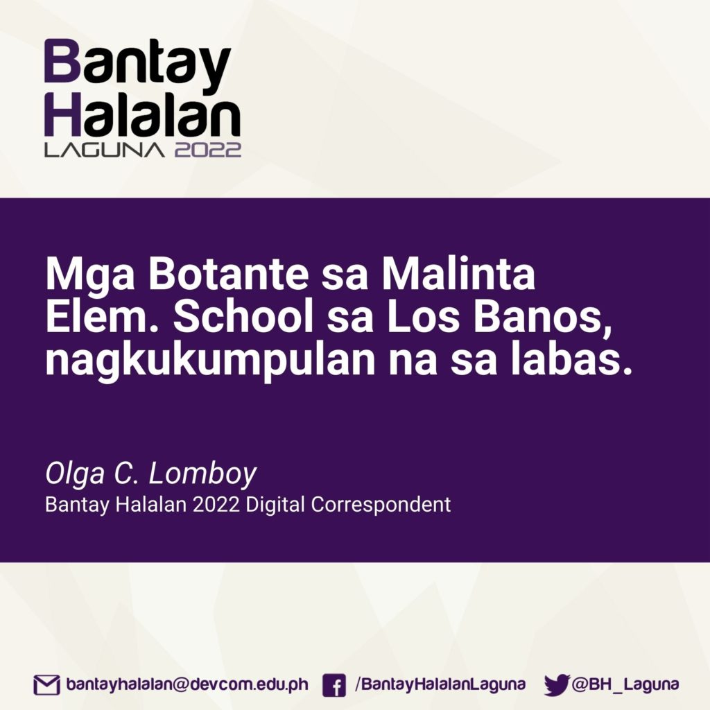 Mga botante sa Malinta Elem. School sa Los Baños, nagkumpulan sa labas ...