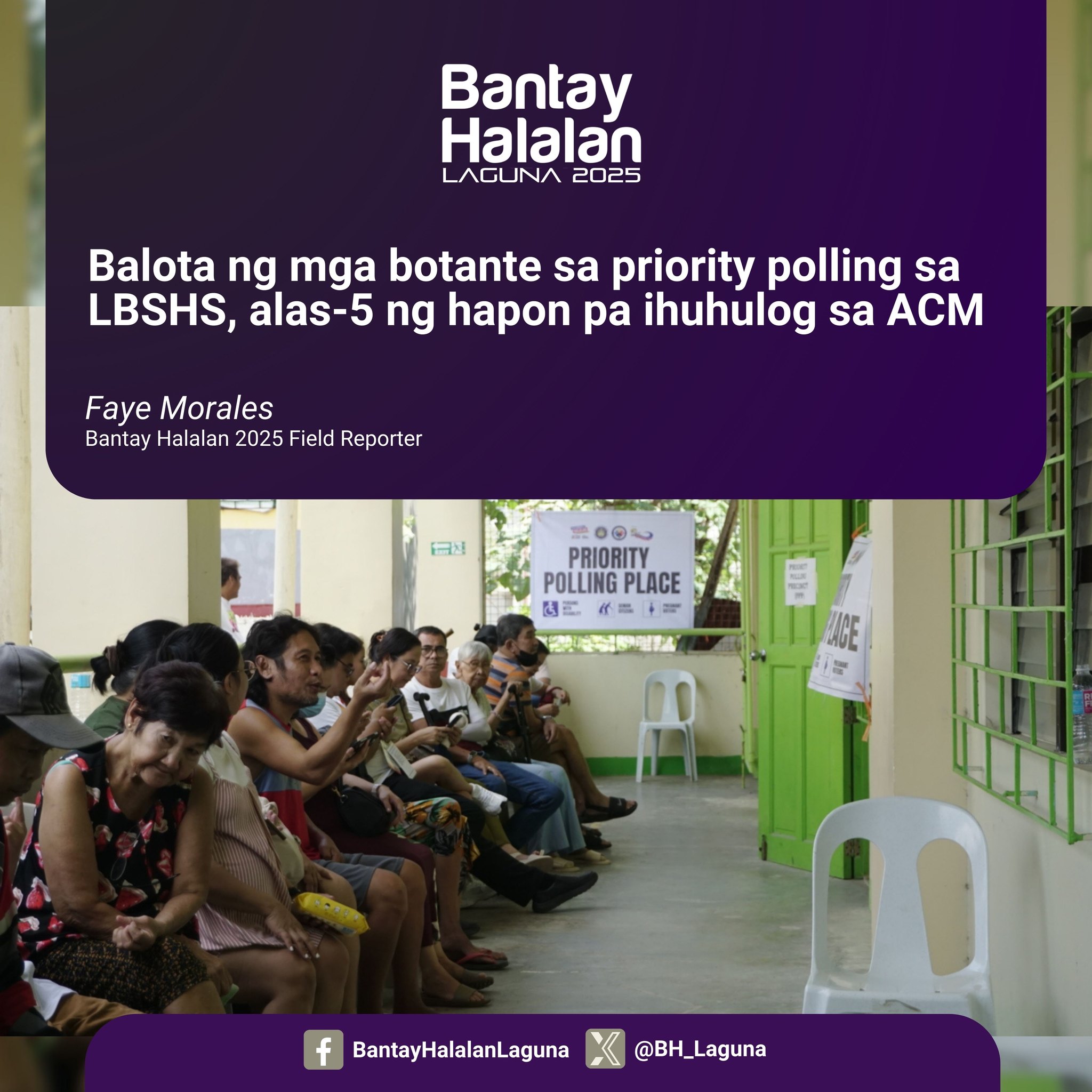 Balota ng mga botante sa priority polling sa LBSHS, alas-5 ng hapon pa ...